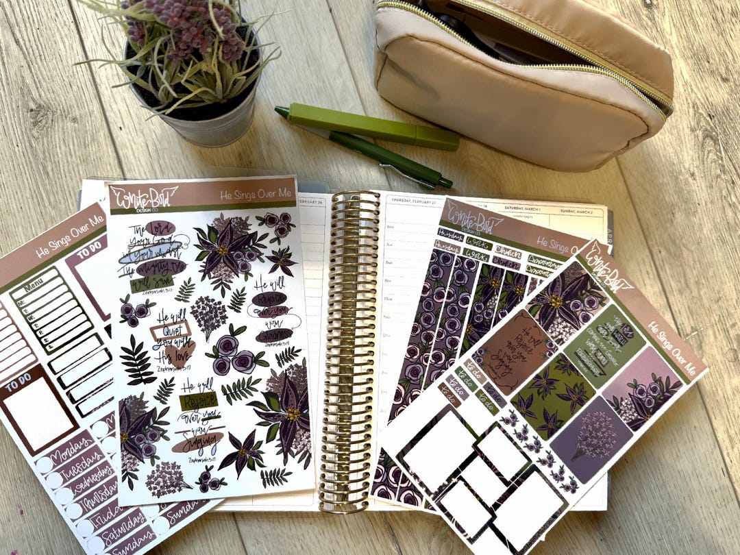 He Sings Over Me Stickers| Christian Planner Stickers|floral Stickers ...