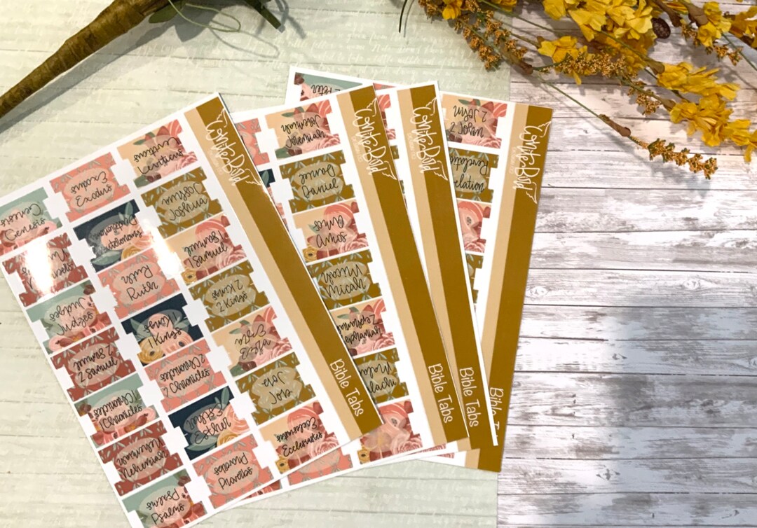 Marigold, Navy, Pink Bible Tabs/ Laminated Matte Vinyl Sticker Tabs/66 ...