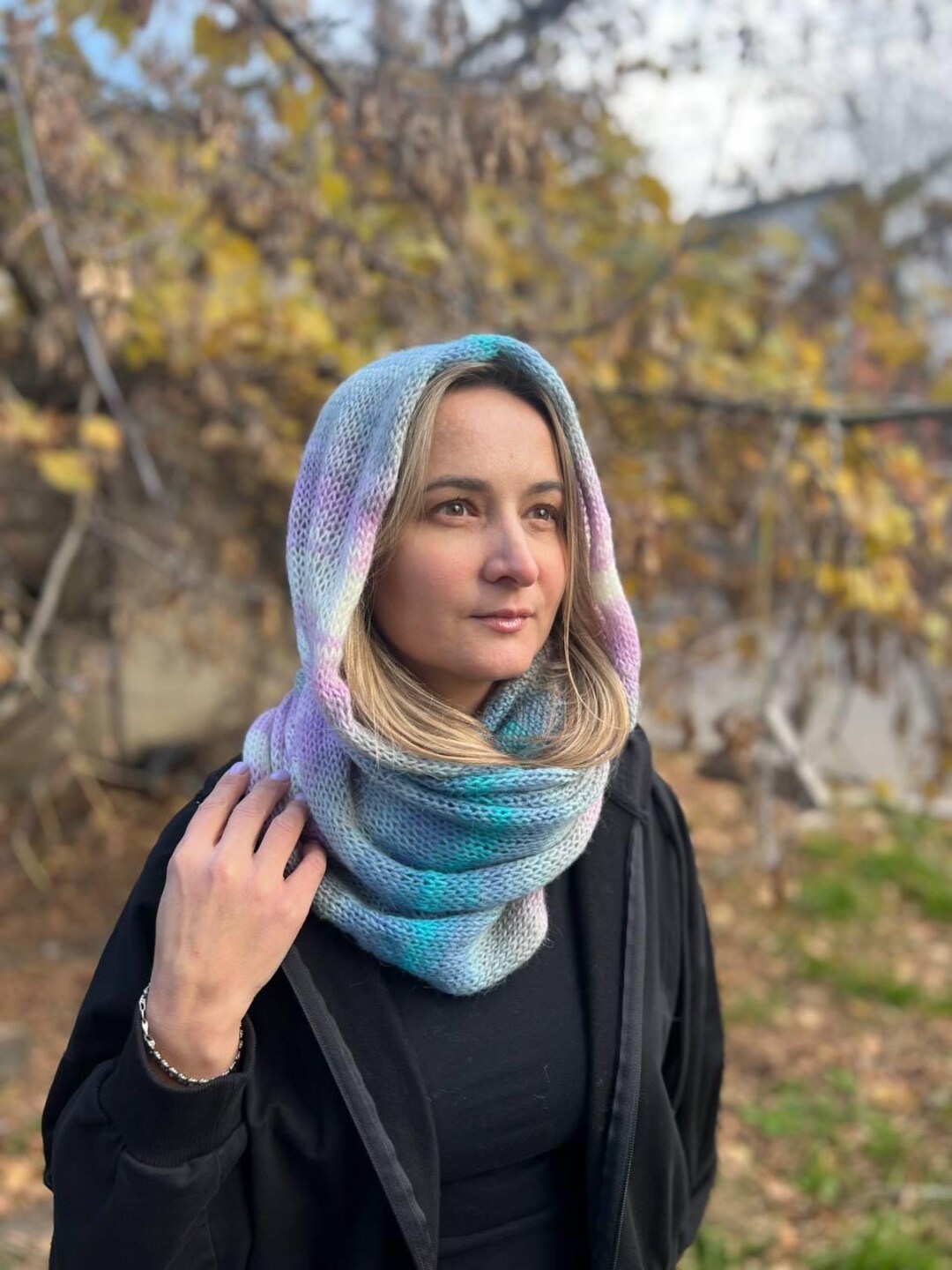 Pastel Ombre Snood Scarf | Soft Handmade Mohair Wool Cowl Hood ...