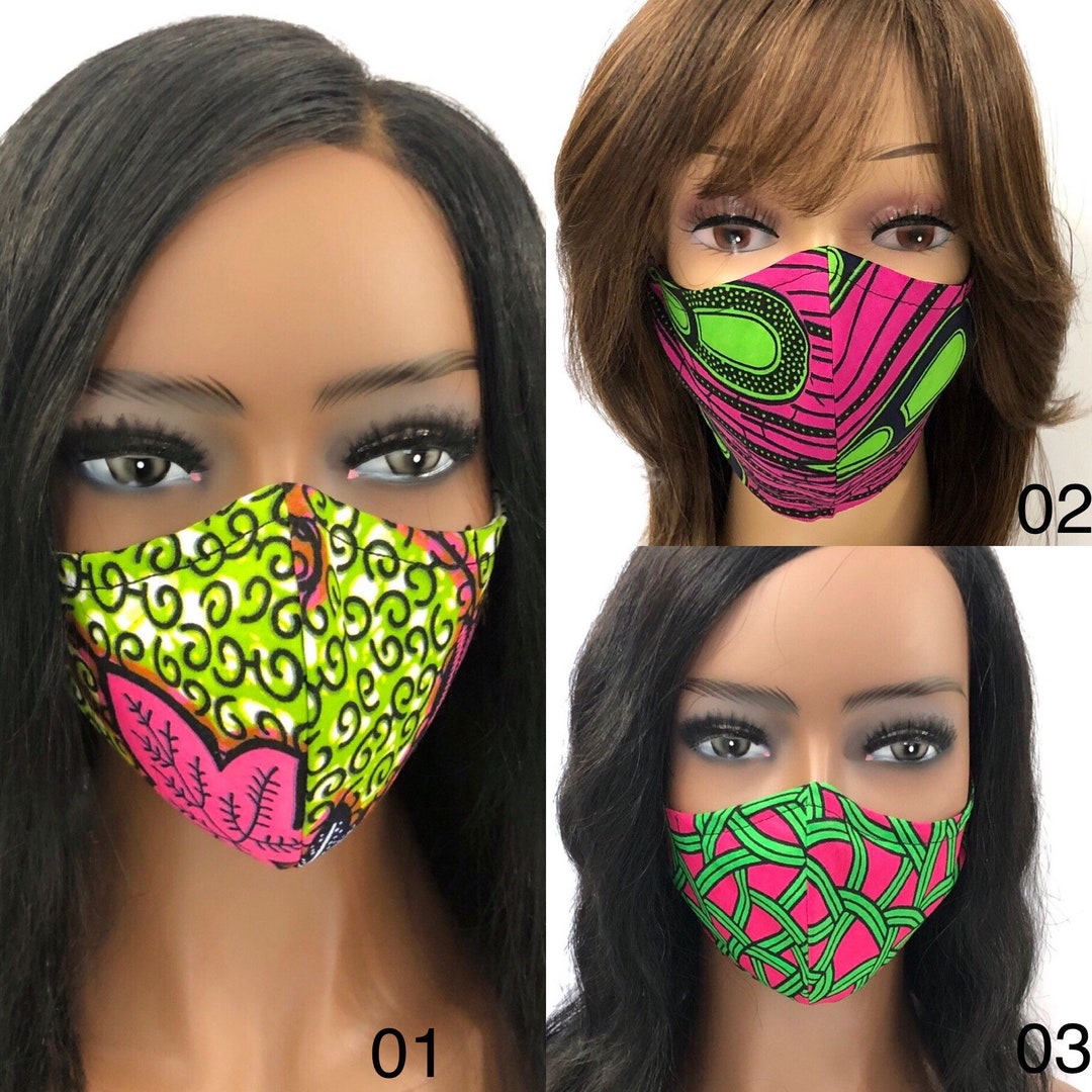 Set of 3 Pink and Green Face Mask Set With Nose Wire, Filter Pocket ...