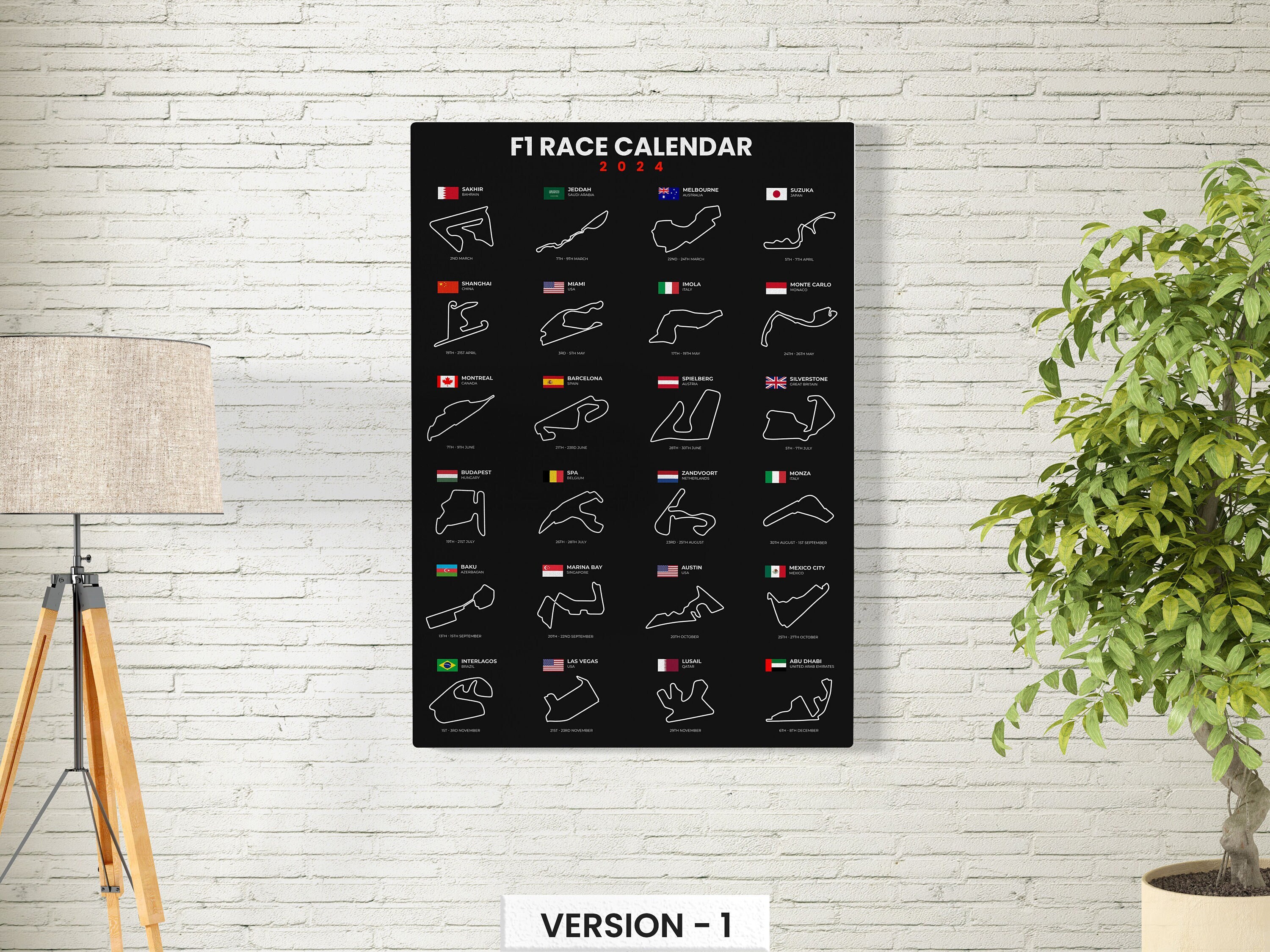 F1 2024 Calendar Formula 1 Wall Art Formula 1 Gifts F1 Track Poster ...