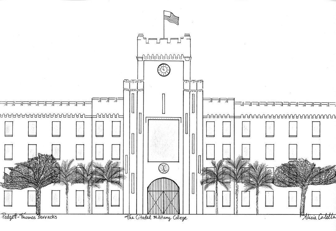The Citadel Barracks Pen and Ink Art Print, the Citadel Military ...