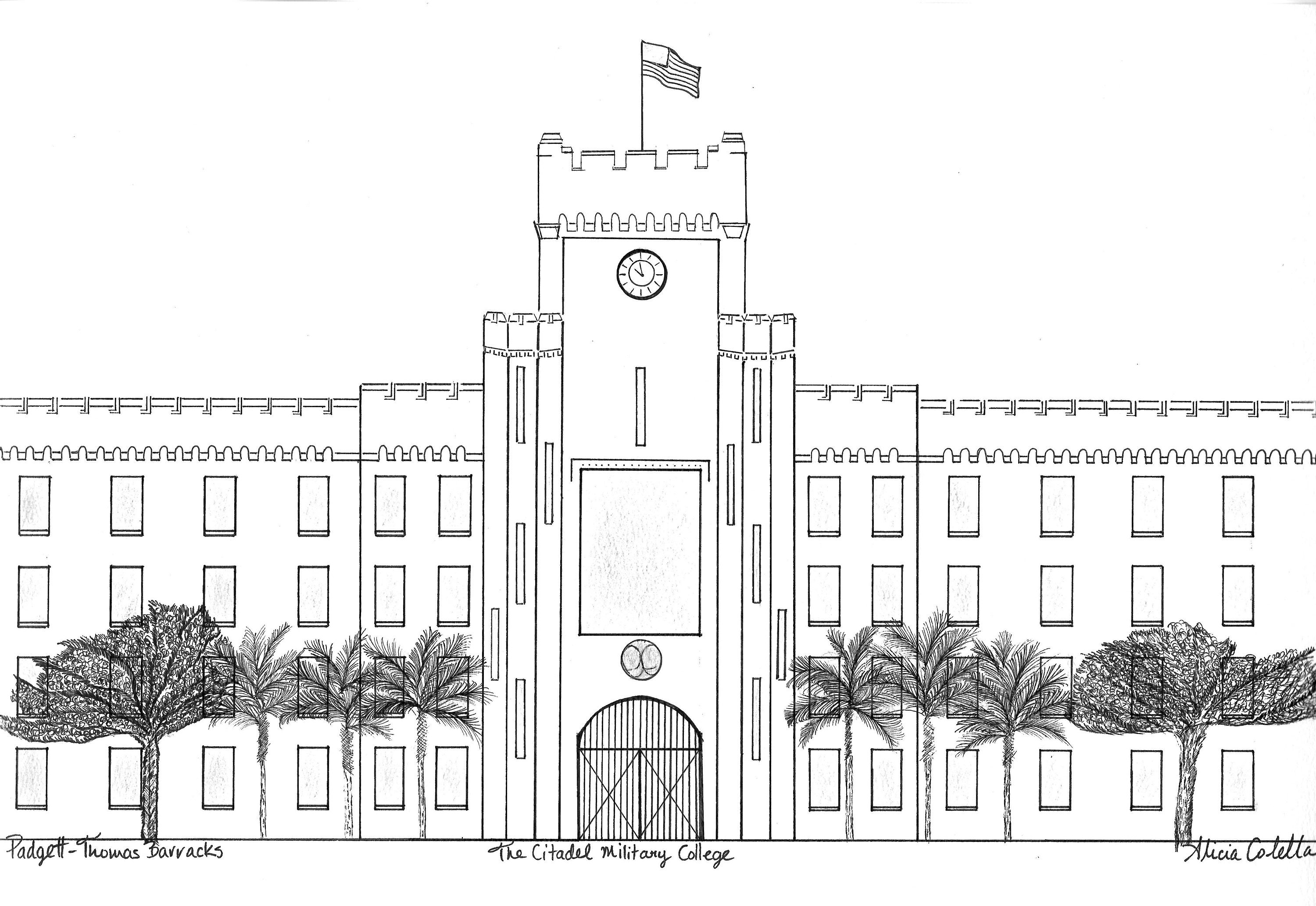 The Citadel Barracks Pen and Ink Art Print, the Citadel Military ...