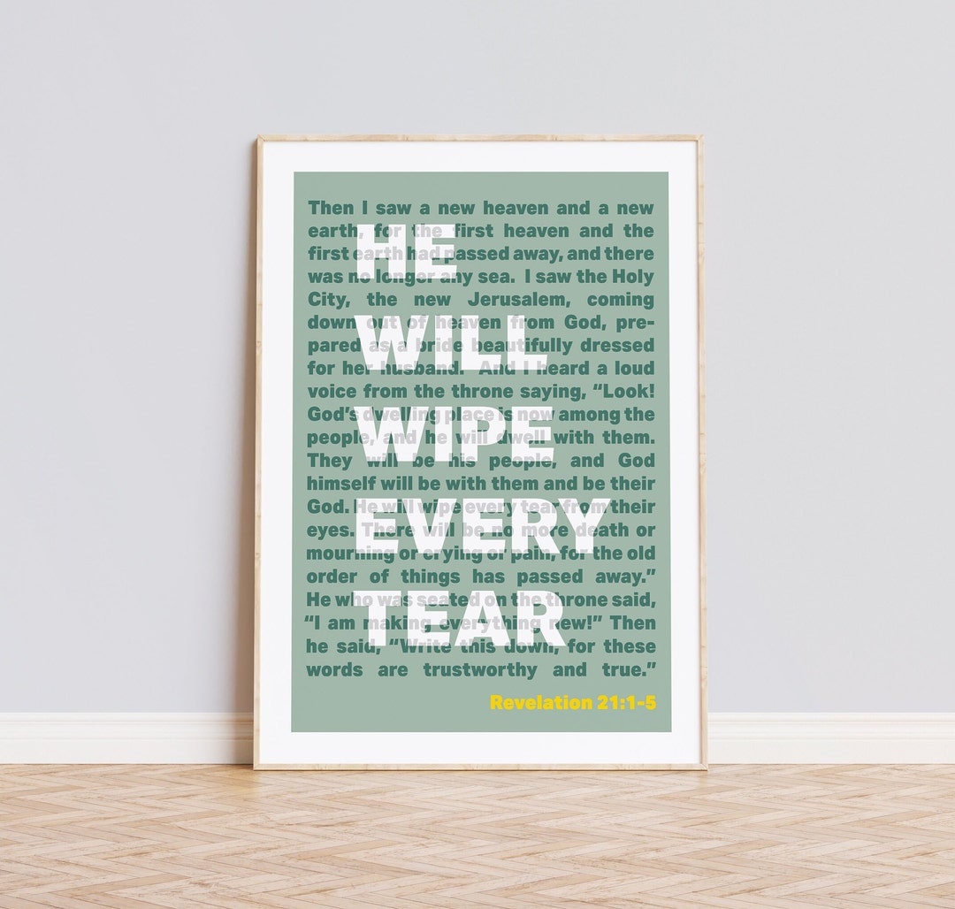 Revelation 21 Poster, He Will Wipe Every Tear Print, Christian Wall Art ...