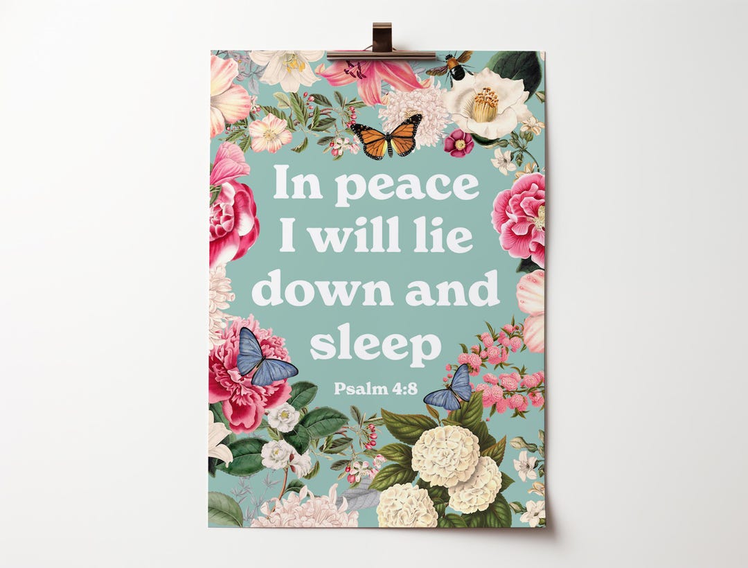In Peace I Will Lie Down and Sleep. Poster. Psalm 4:8 - Etsy