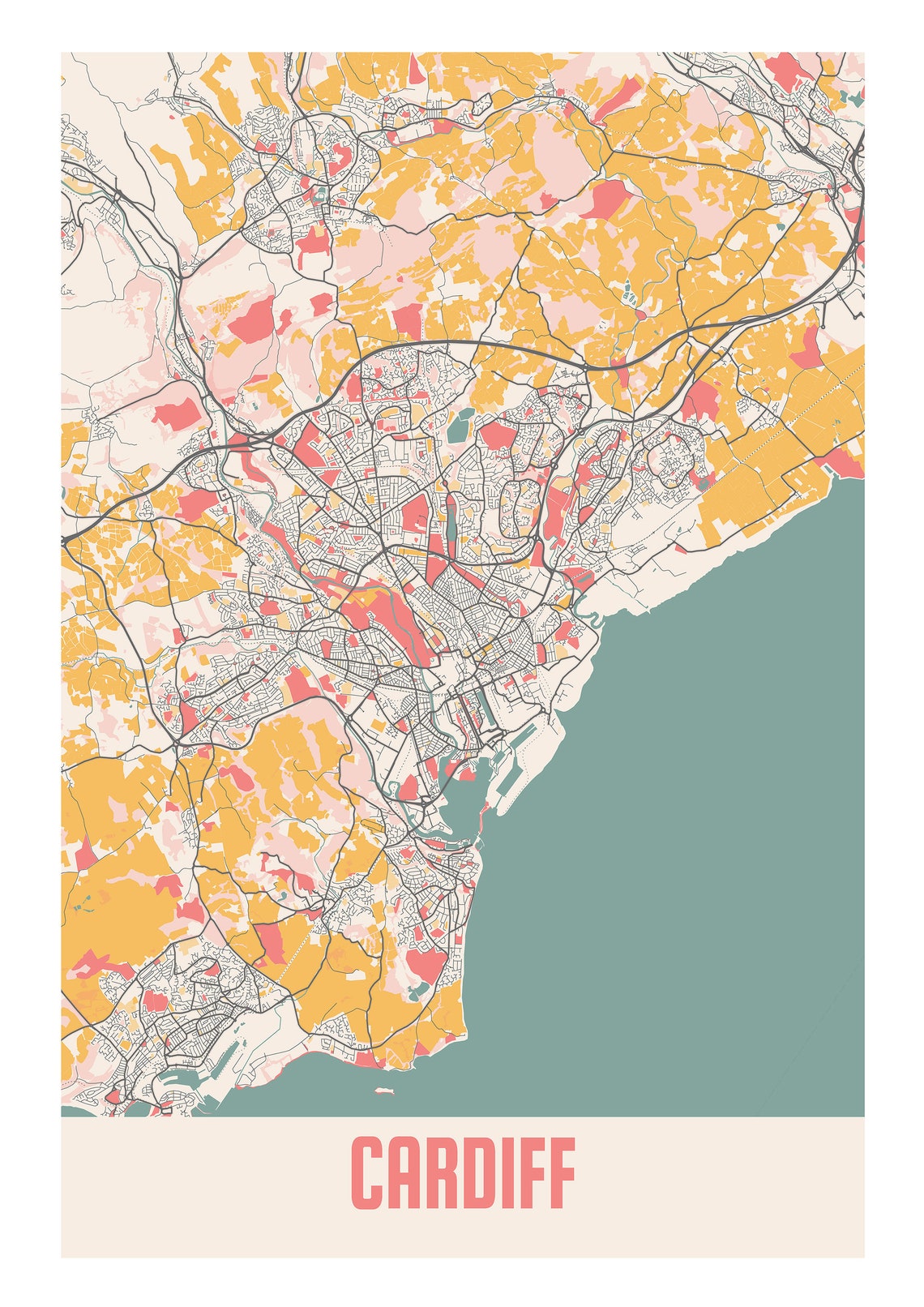 Cardiff City Map Greeting Card or Print | Etsy