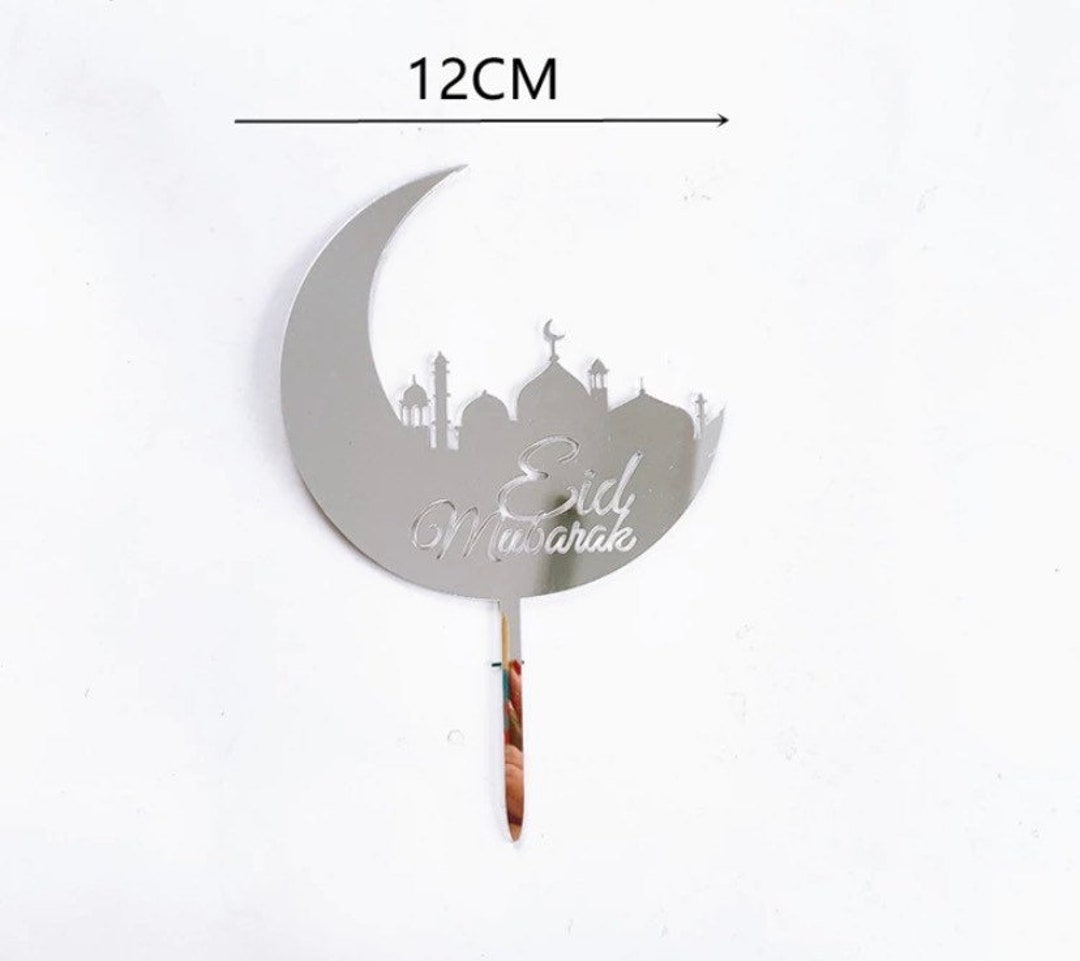 Sliver Eid Mubarak Moon Acrylic Cake Topper,cupcake,ramadan,party ...