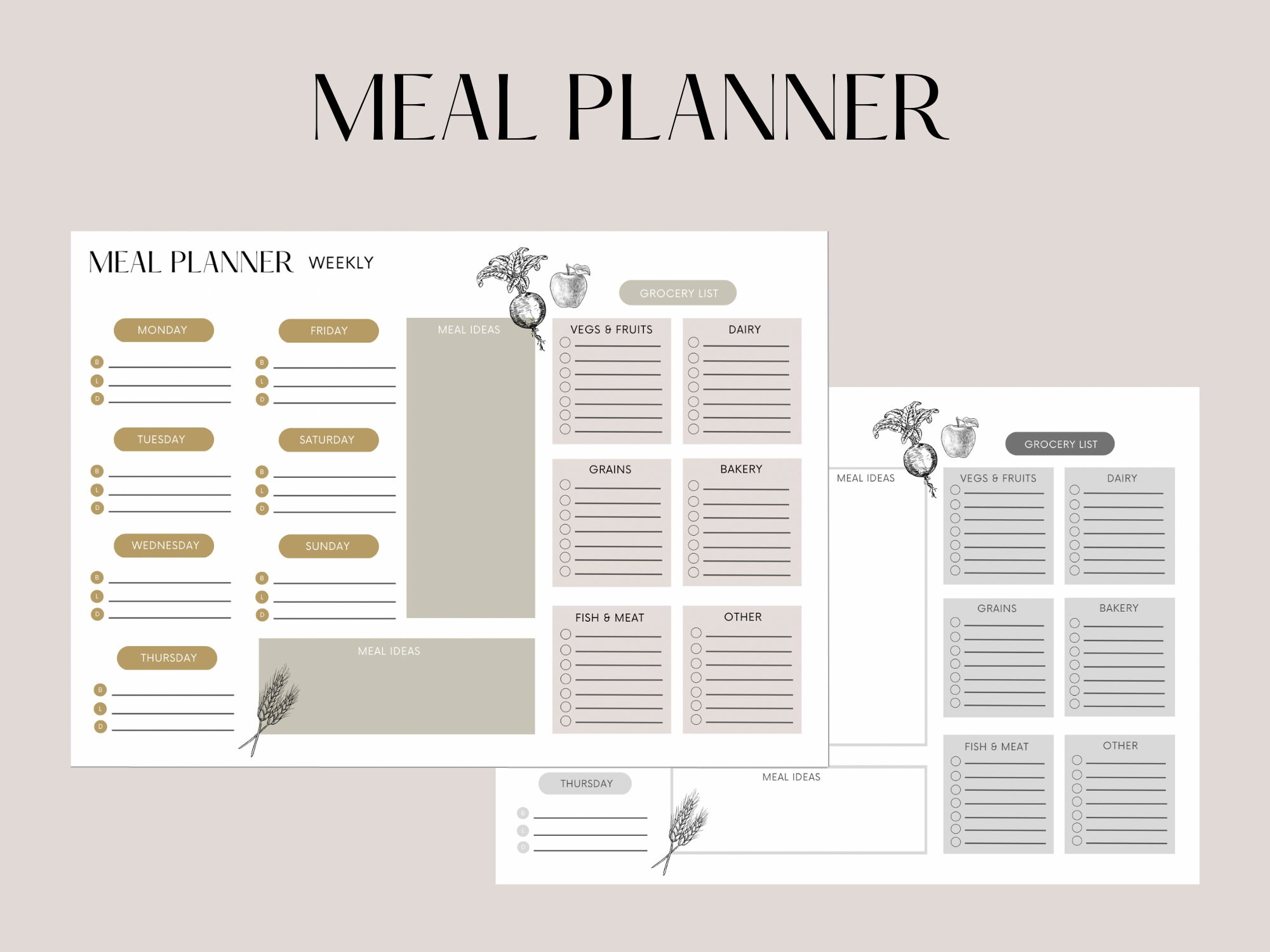 Weekly Meal Planner Printable Recipe Template Digital Meal Planner ...