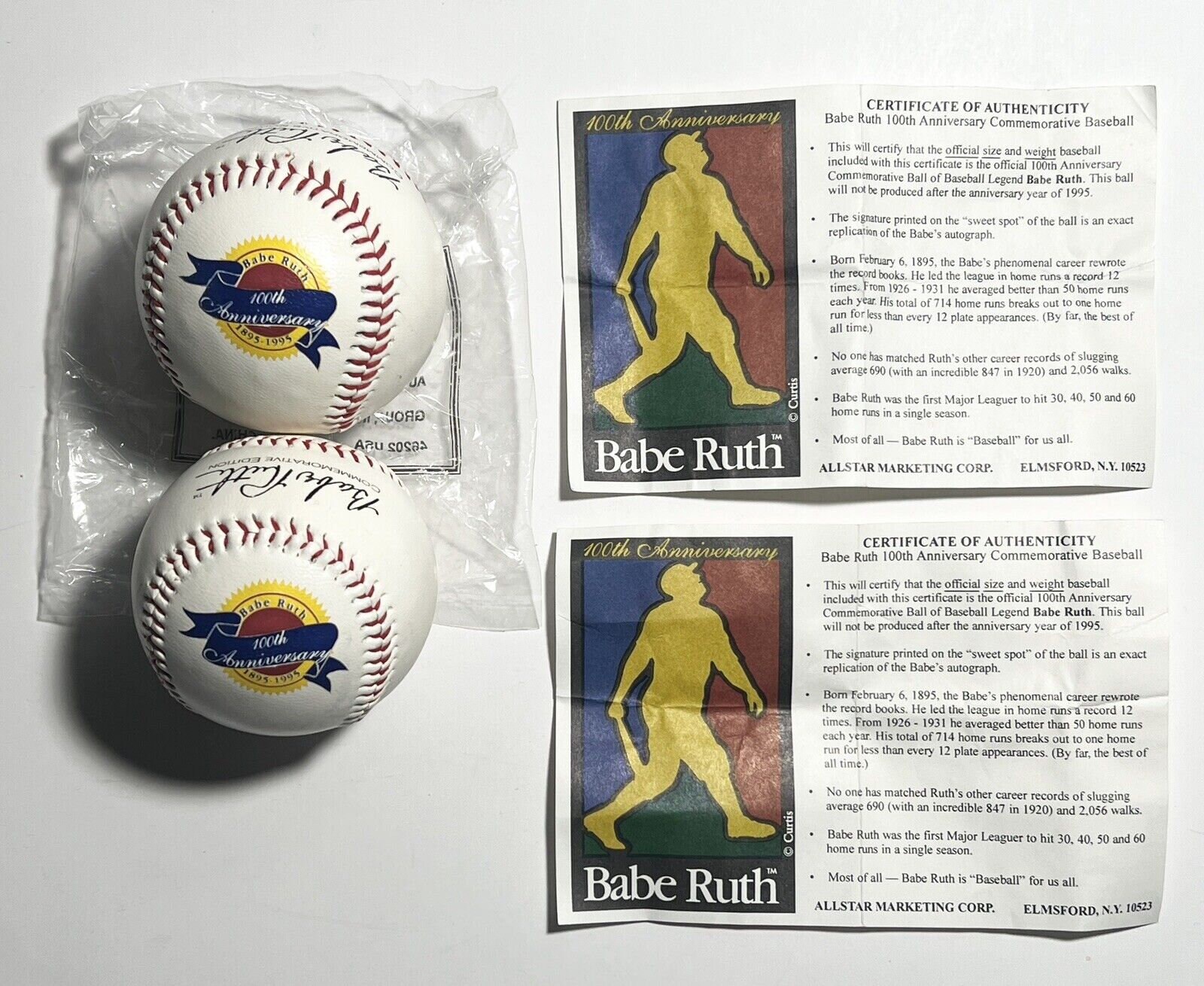 2 Vintage Babe Ruth 100th Anniversary Commemorative Baseball ...