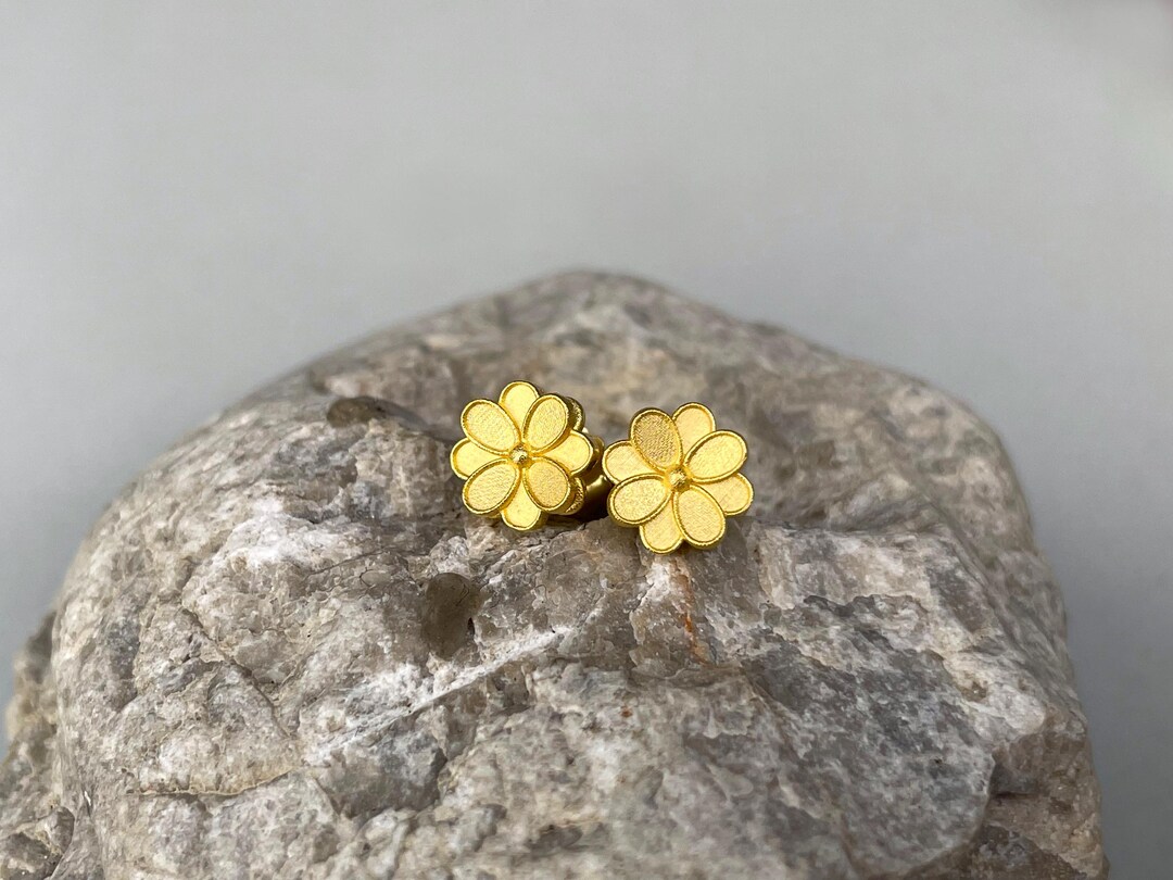 Lotus Stud Earrings in 900 Gold (22K) – Delicate Floral Earrings ...