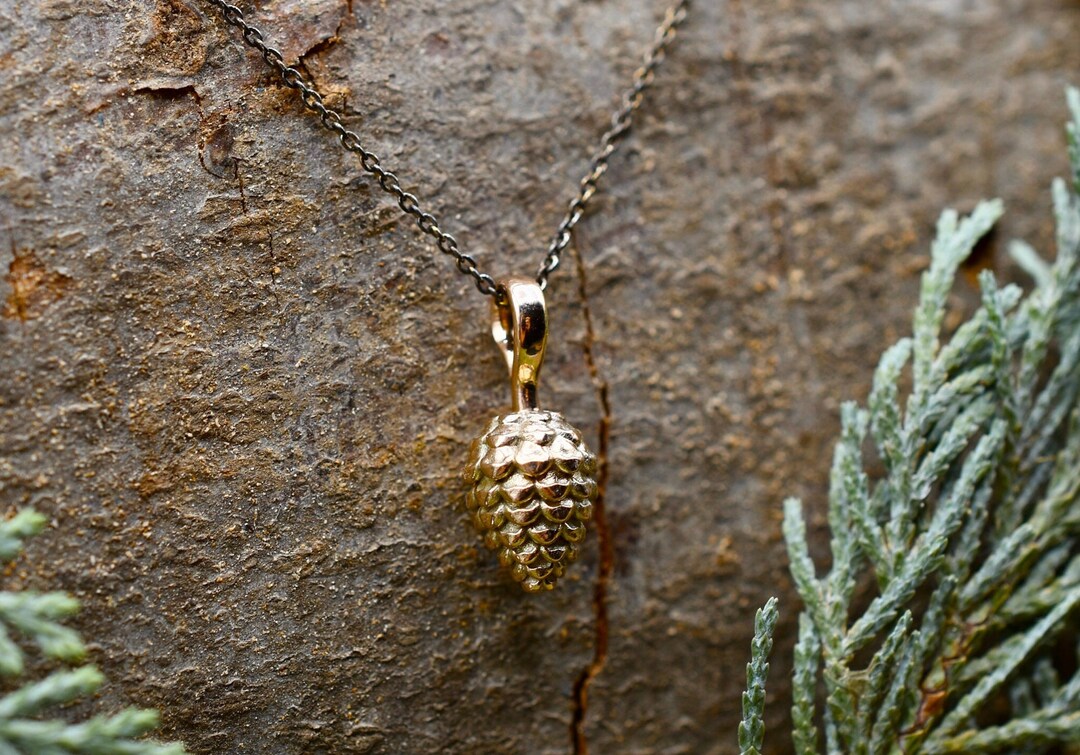 Solid Pine Cone Pendant Made of 585 Red Gold Handmade Cone on Anchor Chain Black Forest Pine ...