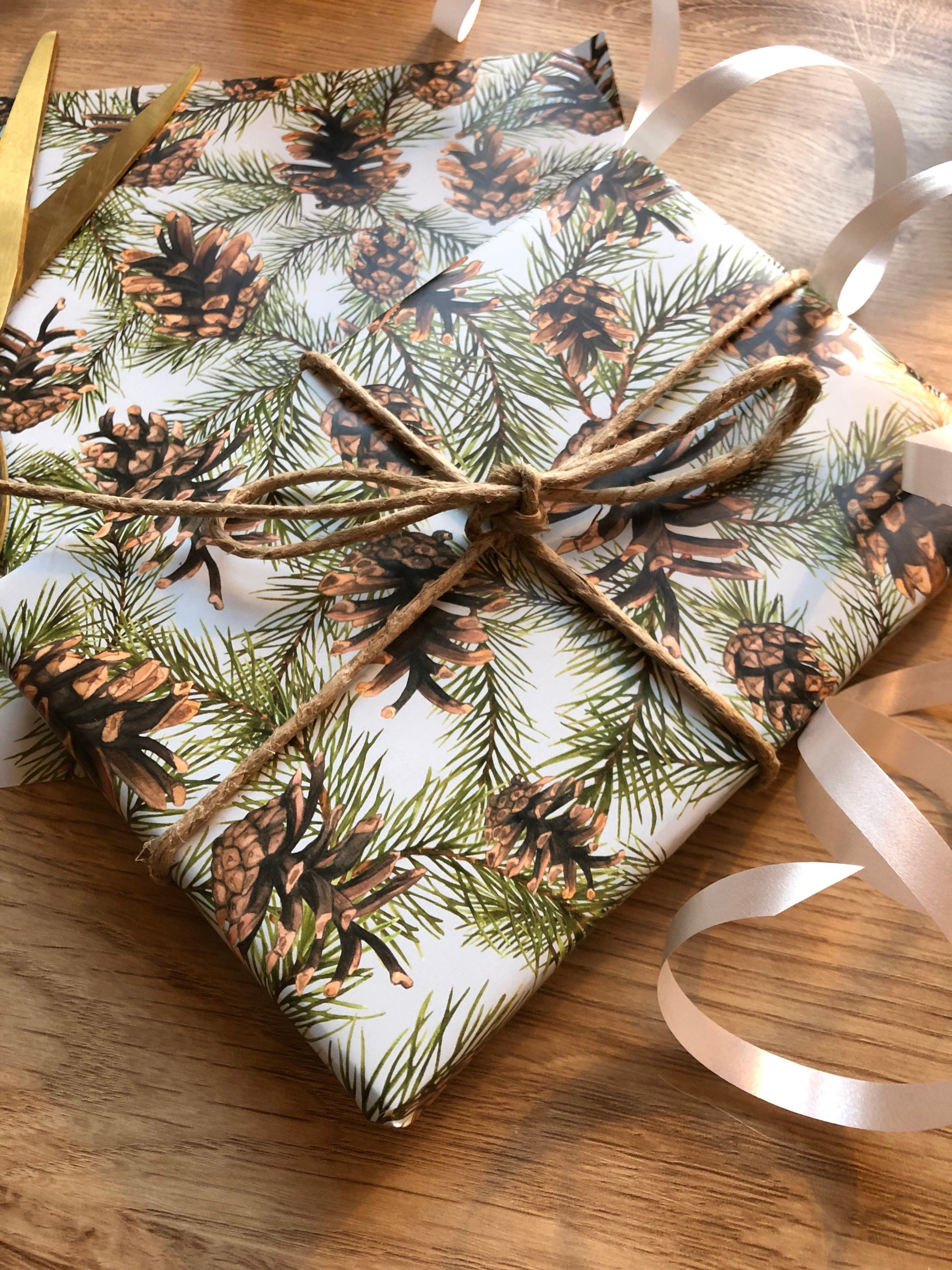 PINE WRAPPING PAPER Pine Cones and Branches Gift Wrap - Etsy