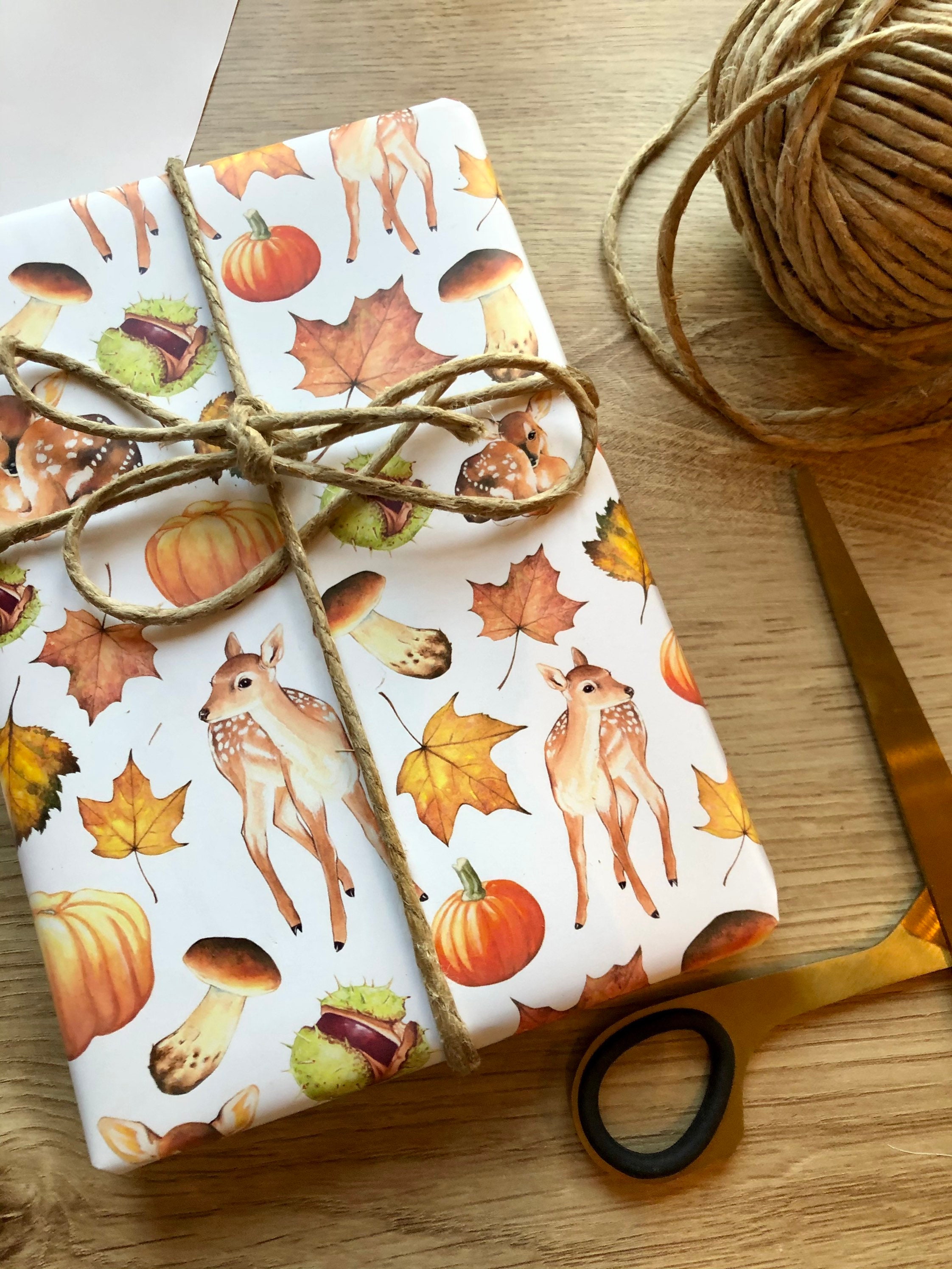 FAWN WRAPPING PAPER Fall Pattern Fall Gift Wrap Pumpkin - Etsy