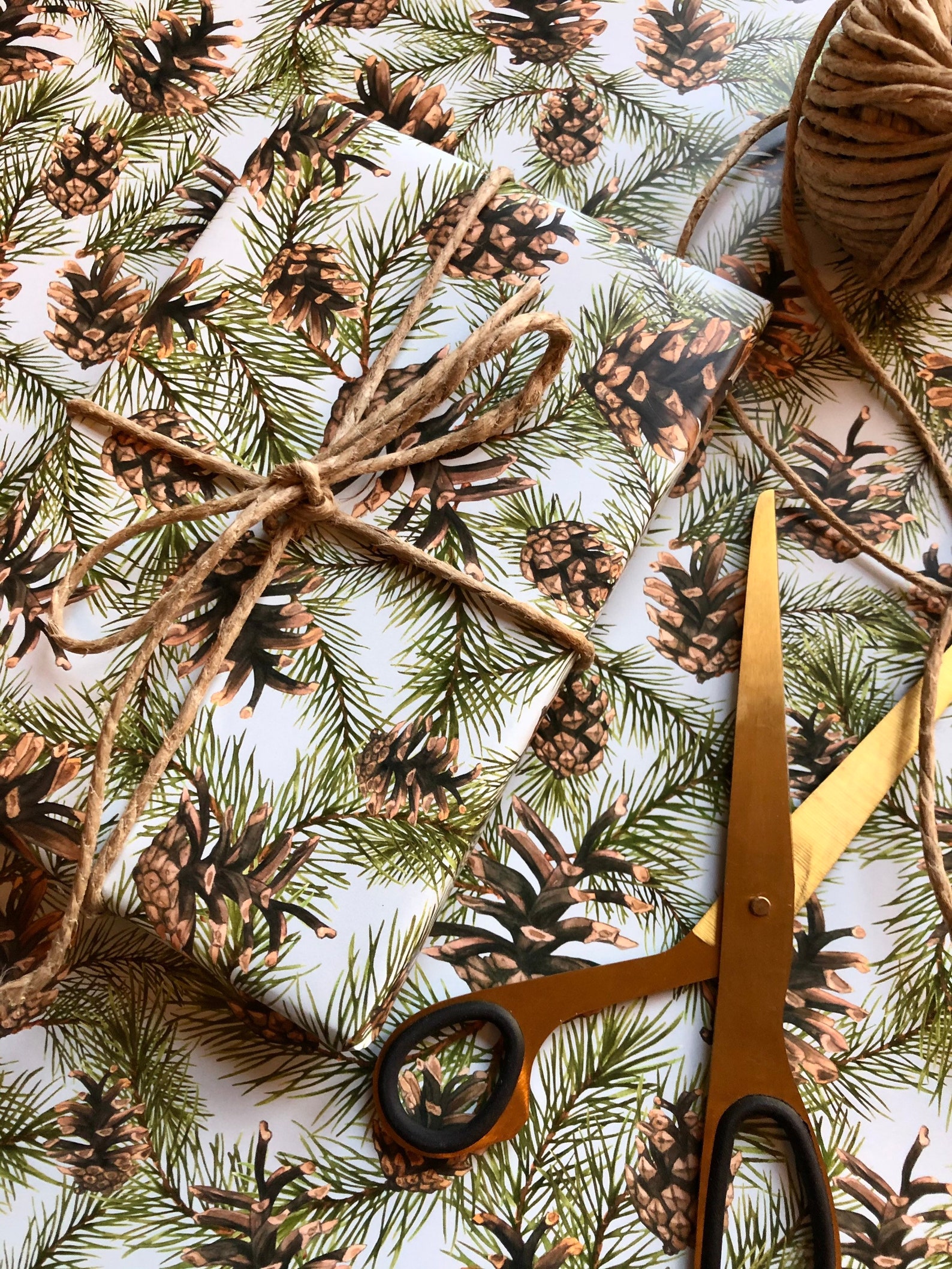 PINE WRAPPING PAPER Pine Cones and Branches Gift Wrap - Etsy
