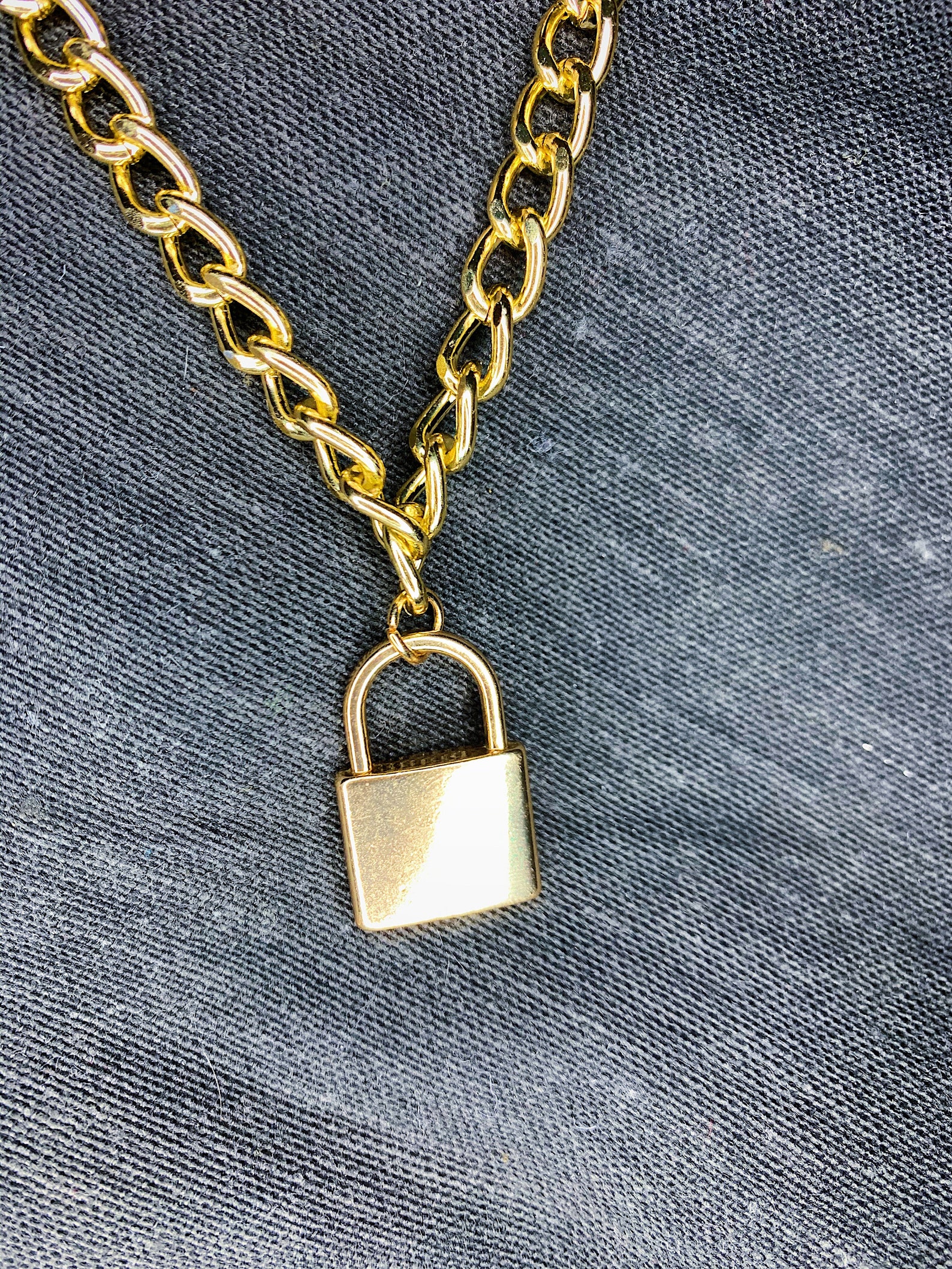 Link chain Lock Necklace Silver/Gold plated | Etsy