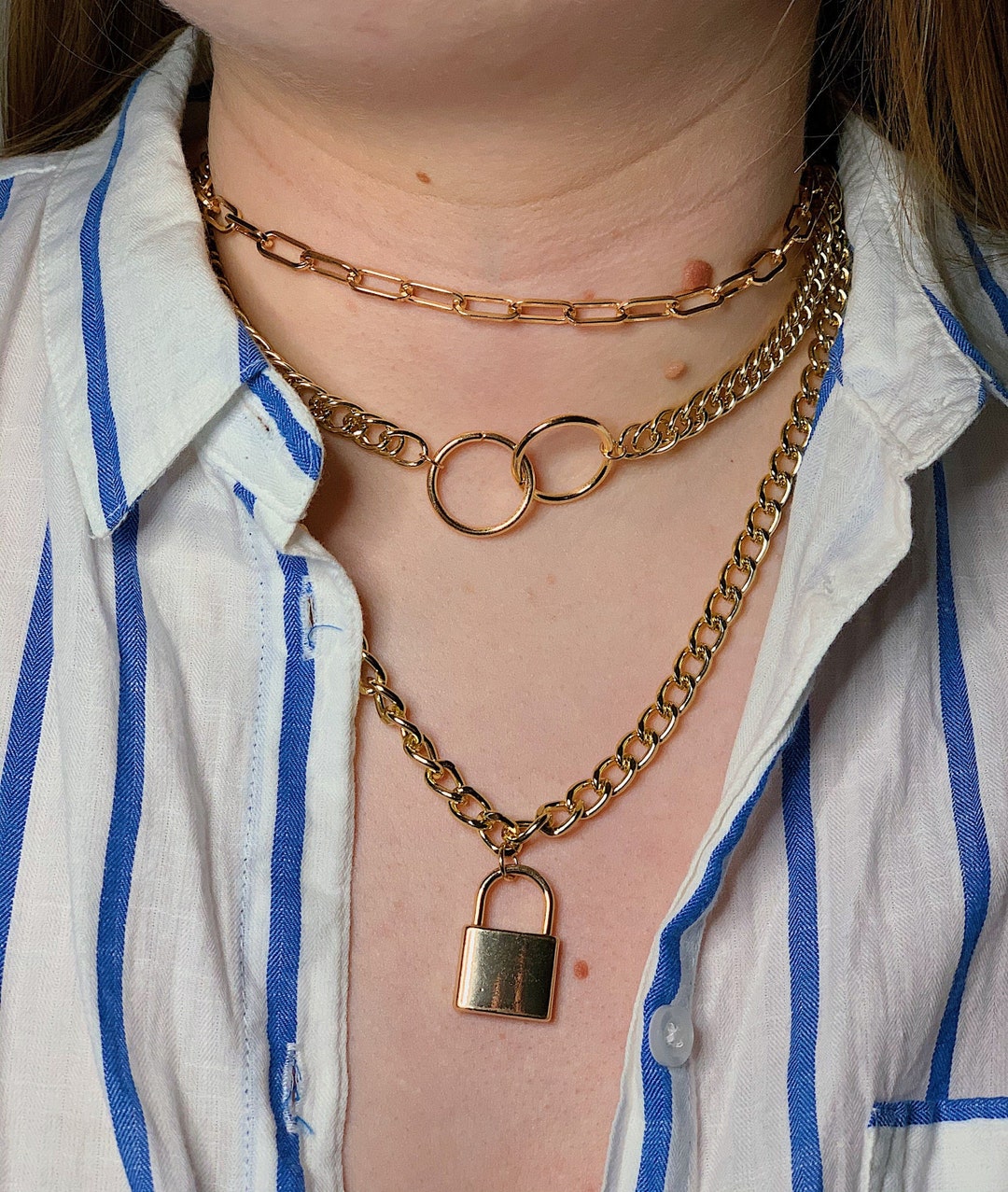 Link Chain Lock Necklace Silver/gold Plated - Etsy