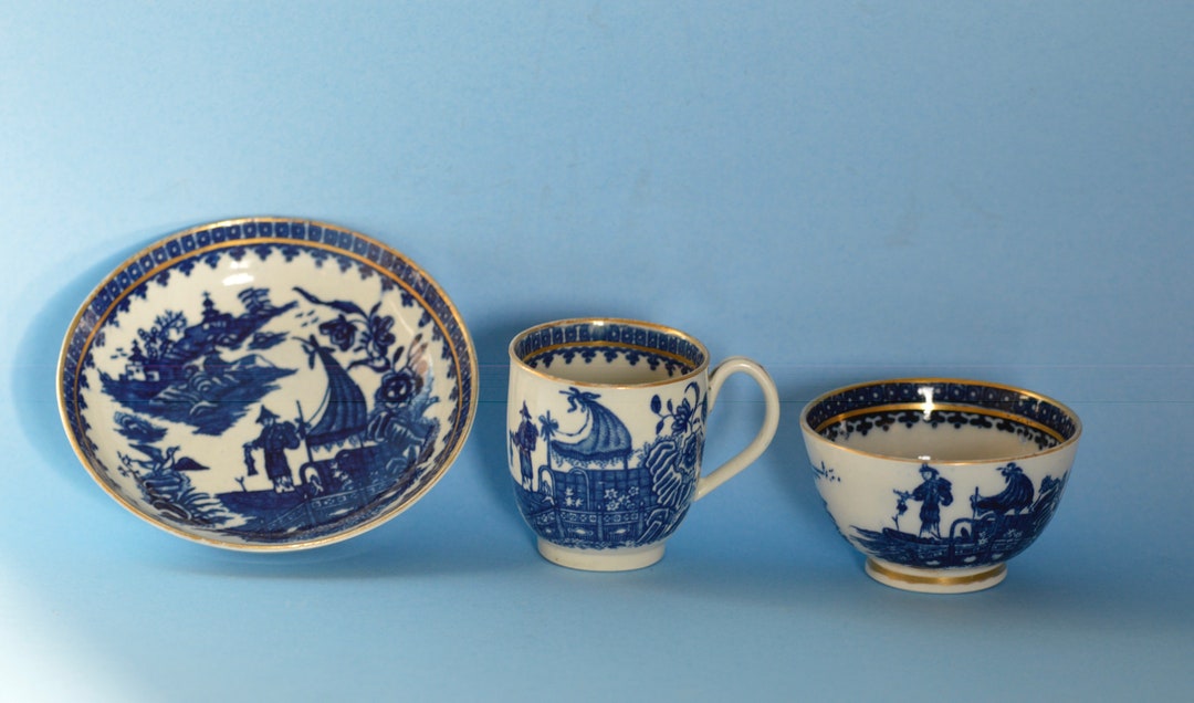 Caughley Porcelain Blue & White and Gilt Trio - Circa 1790 - Etsy
