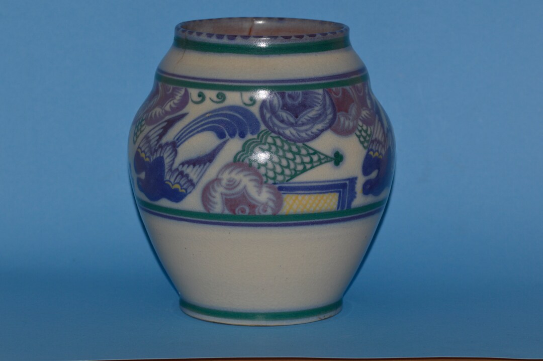 Art Deco 1920's Carter, Stabler & Adams Vase Bluebird Trellis Pattern ...