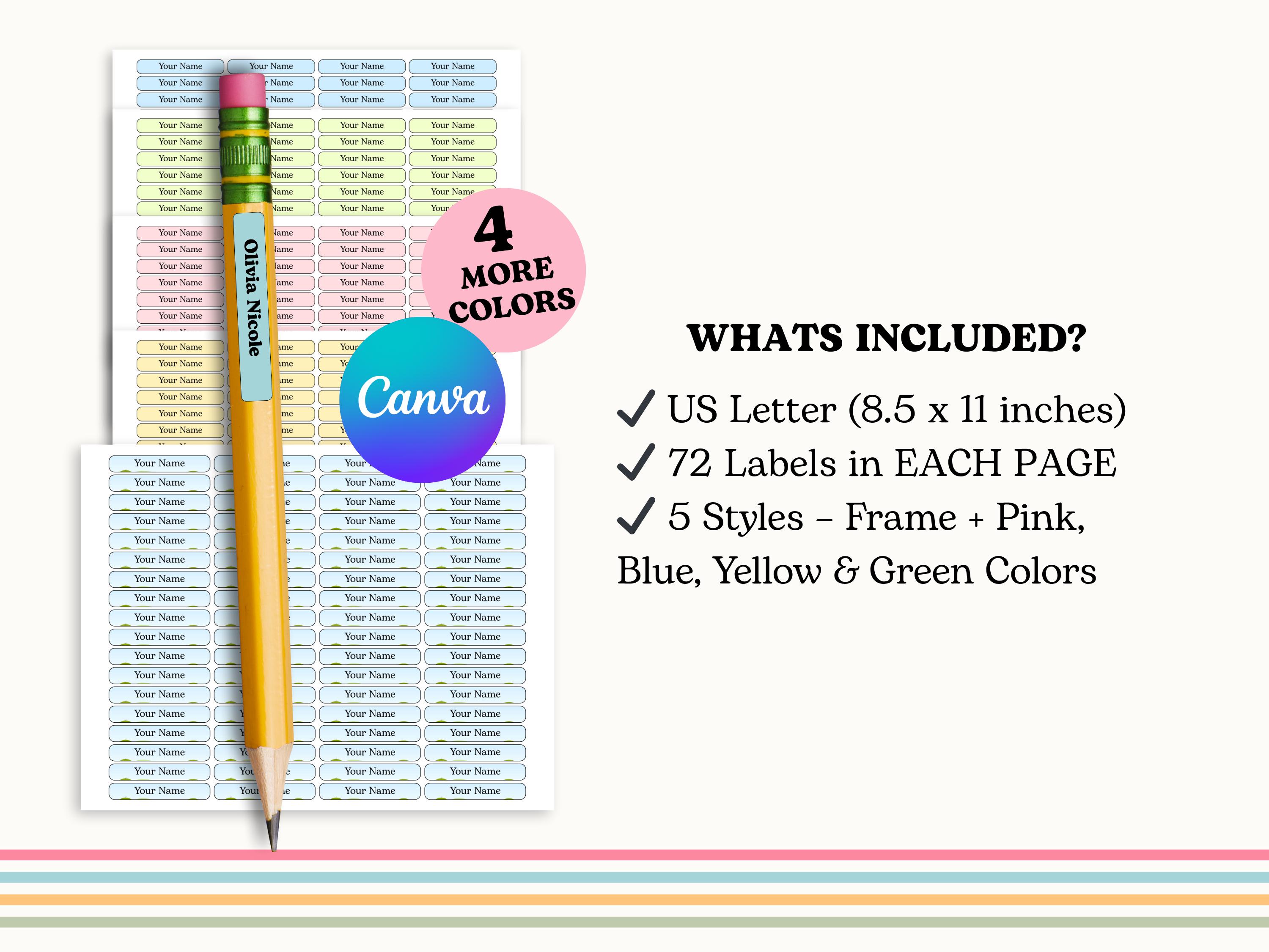 Pencil Name Label Template | Pencil Sticker Template | Pencil Label ...