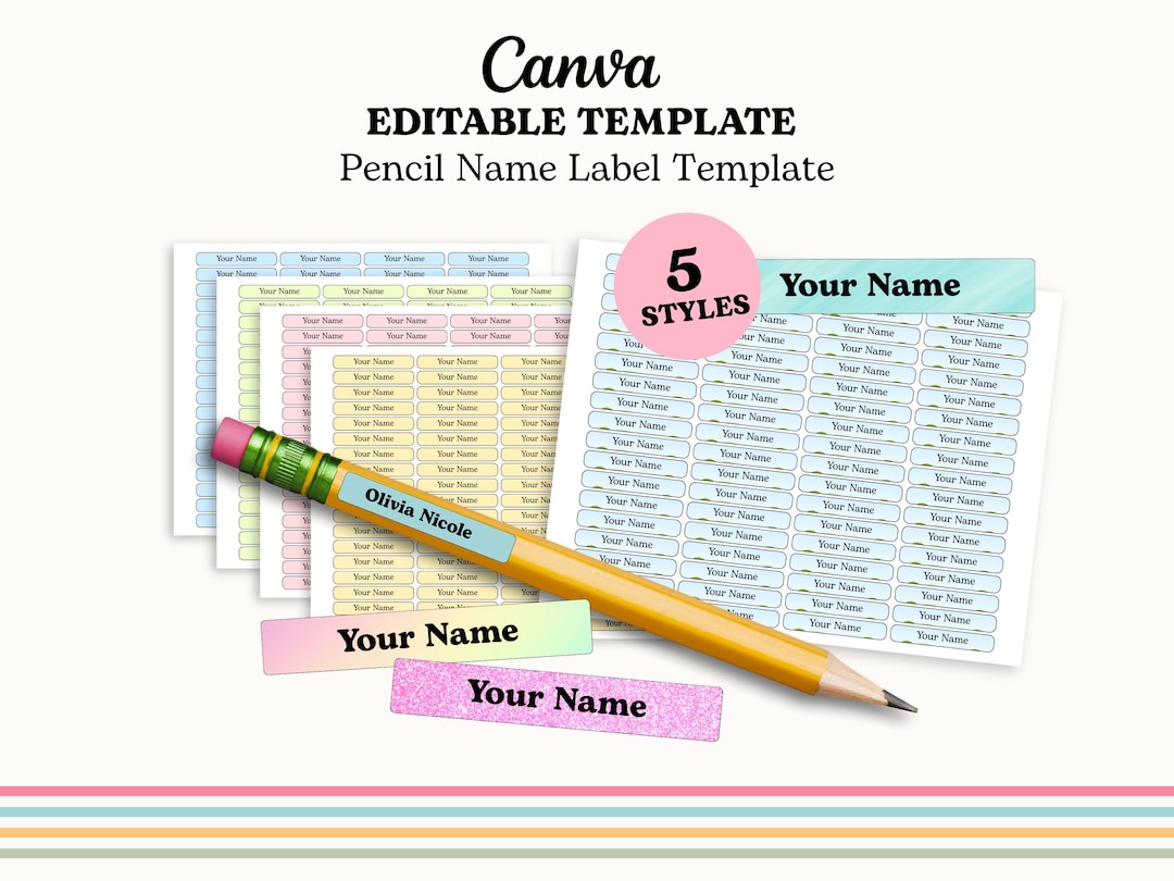 Pencil Name Label Template | Pencil Sticker Template | Pencil Label ...