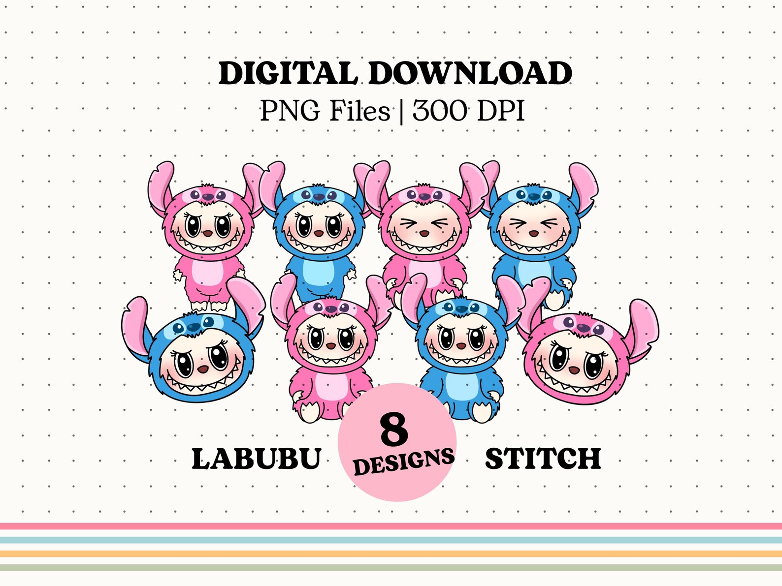 8 Labubu Stitch PNG Files | Labubu Bundle PNG | Labubu PNG Design ...