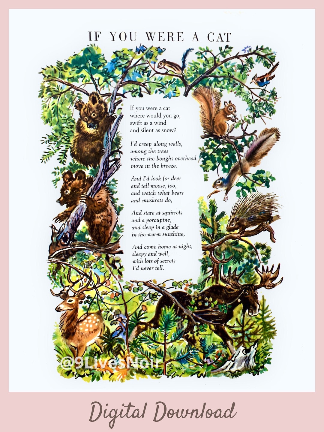 Vintage Cat Illustration Poem- Digital Download- Retro Art Printable ...