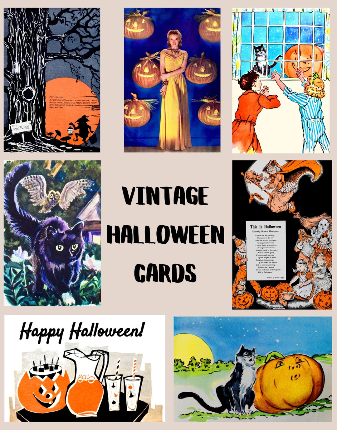 Vintage Halloween Card Printables, DIGITAL DOWNLOAD, Images for Cards ...