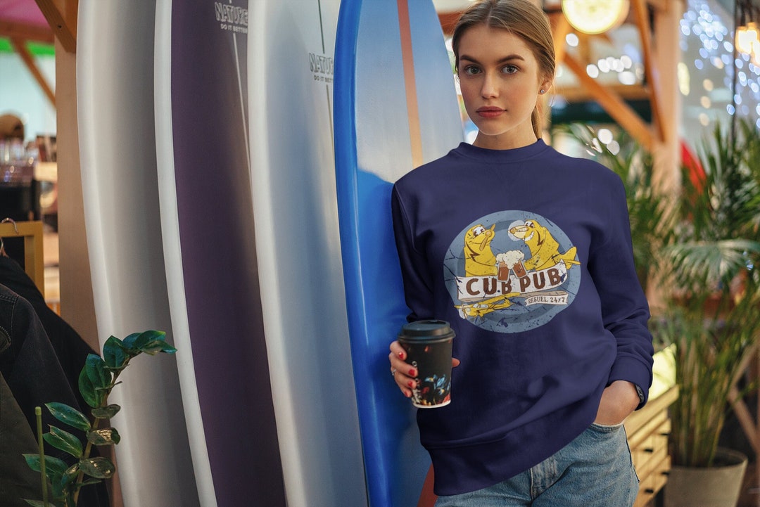 Cub Pub Beer Sweater Vintage Style Cartoon Yellow Airplane Sweatshirt ...