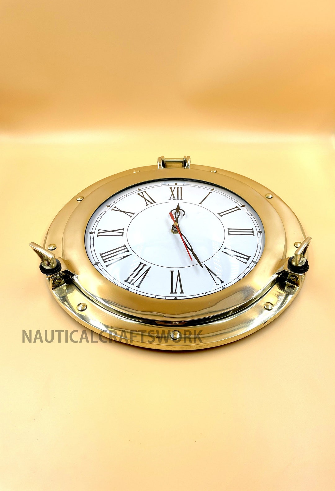 12'' Brass Porthole Clock | Ship Clock | Wall Decor Clock Handmade Brass Gifts for Him - Etsy
