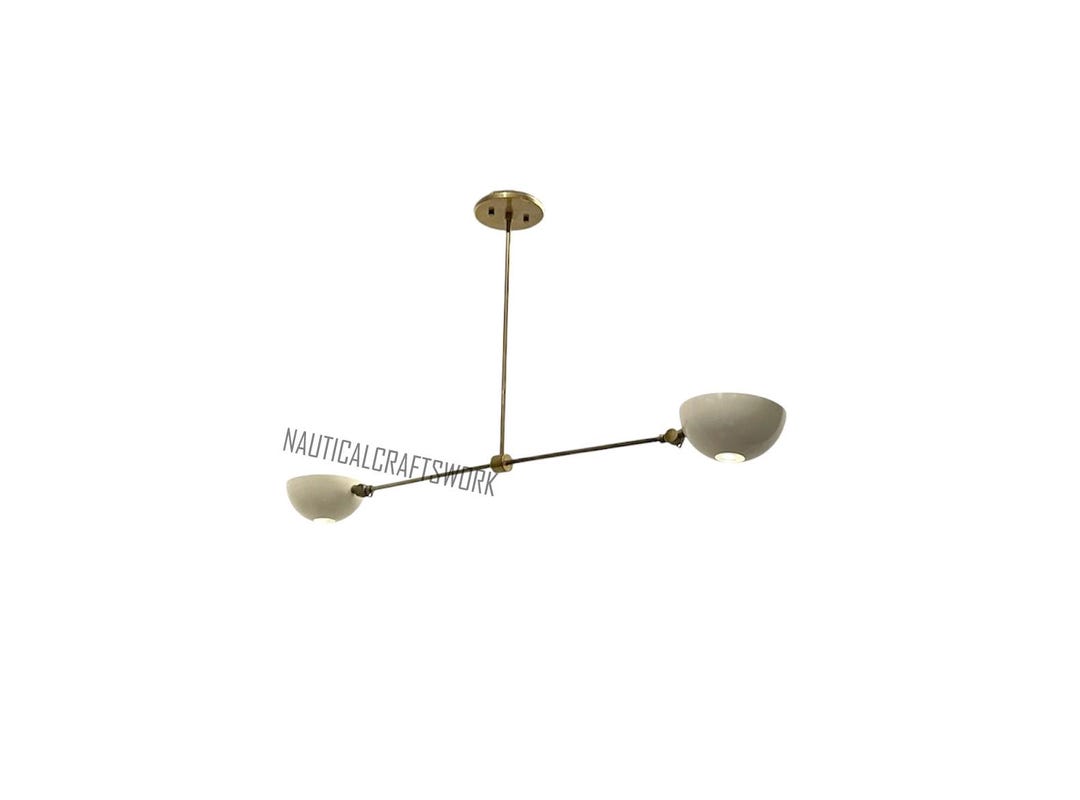 2 Arm Mid Century Pendant Light Double Shade Down Light Raw Brass ...