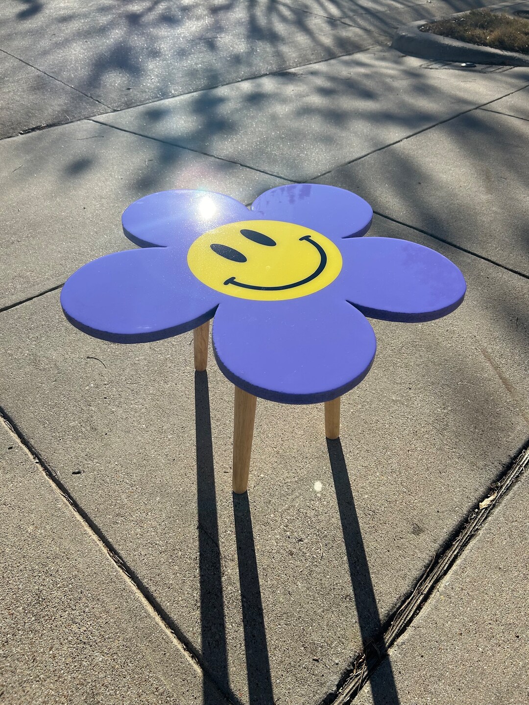 Smiley Face Flower End Table Happy Face Hippie Vibes Patio Table - Etsy