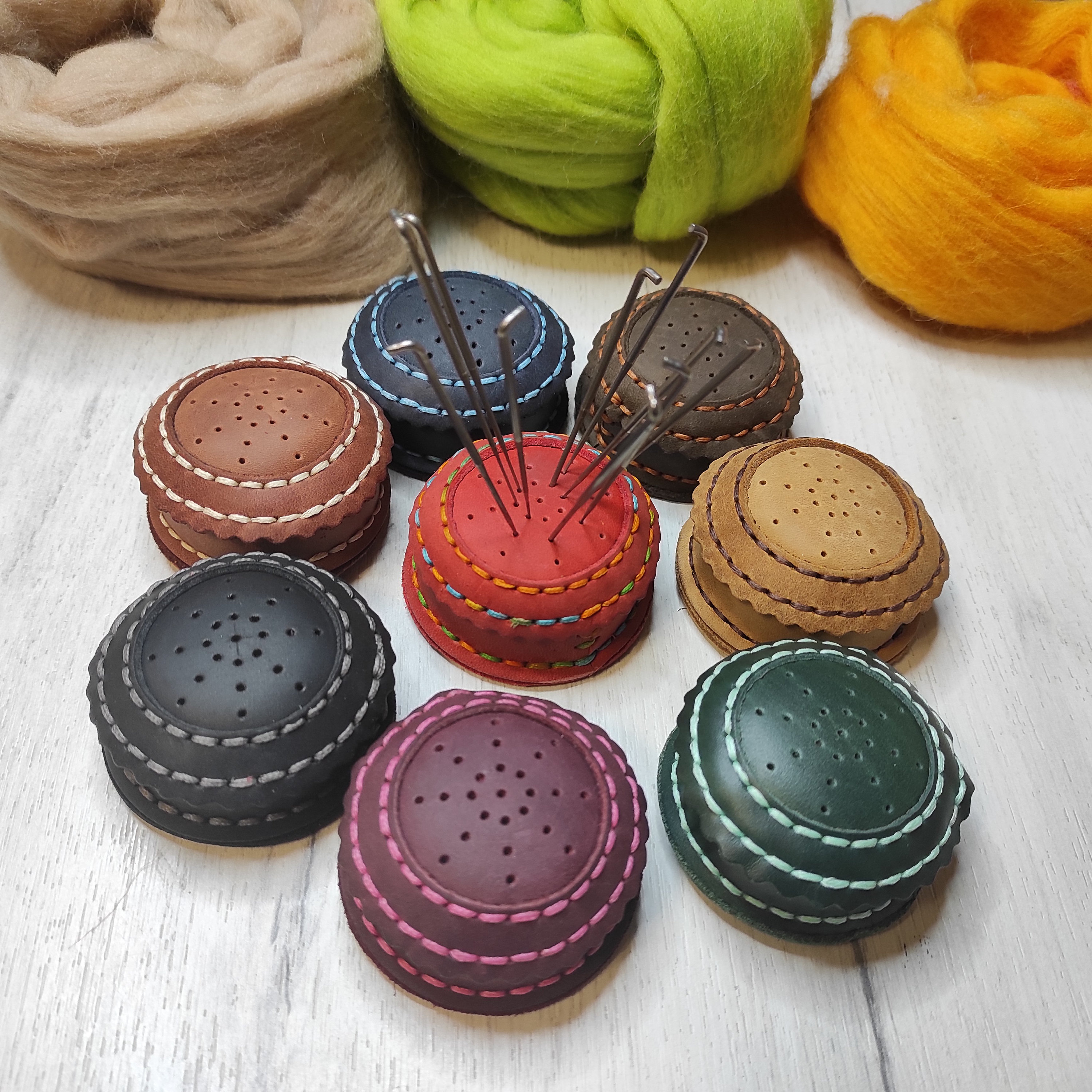 Leather magnetic pincushion Sewing accessories Gift for mom | Etsy