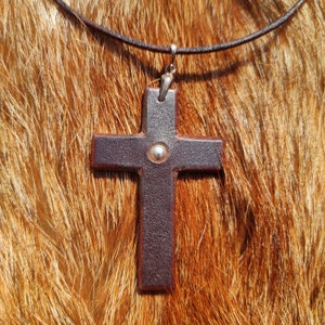 Handmade Leather Cross Necklace With Silver Accent on Leather Cord ...
