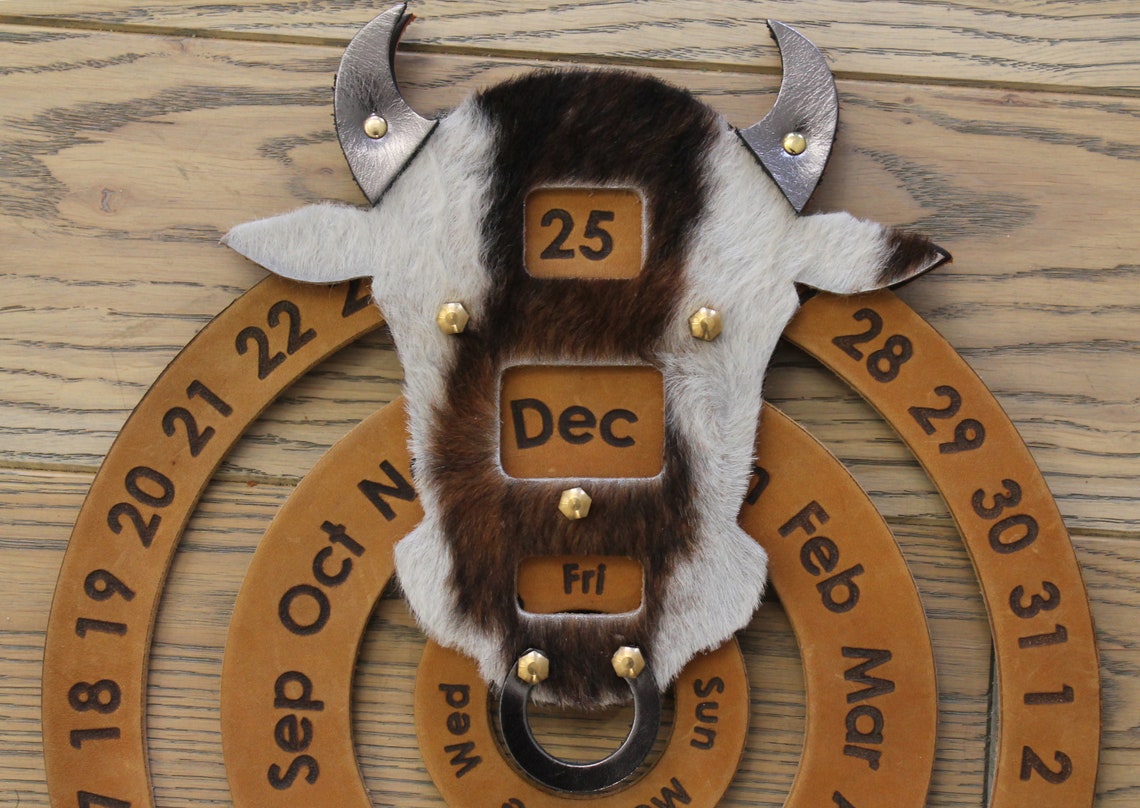Circle Perpetual Calendar Leather Bull Calendar Forever - Etsy
