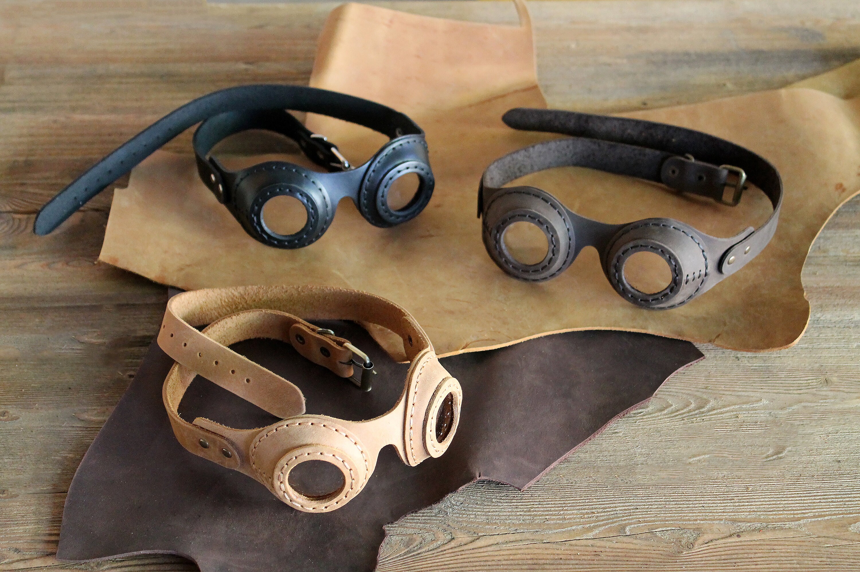 Handmade Steampunk Leather Goggles With Clear Lens | Adjustable Strap ...