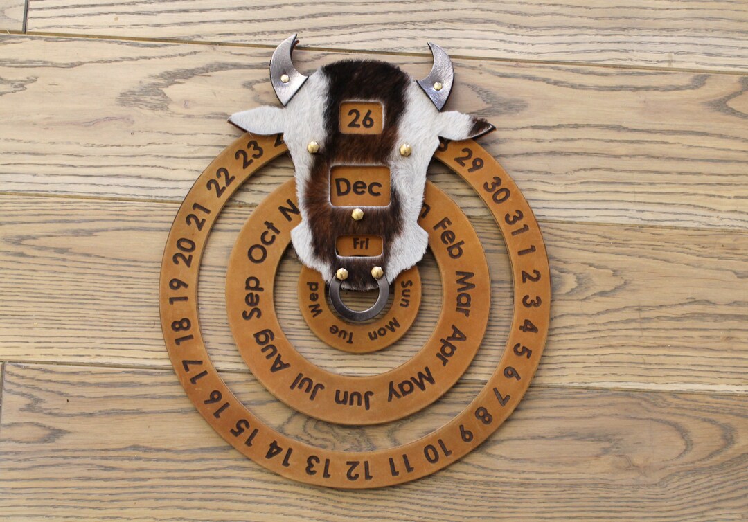 Circle Perpetual Calendar Leather Bull Calendar Forever Calendar Wall ...