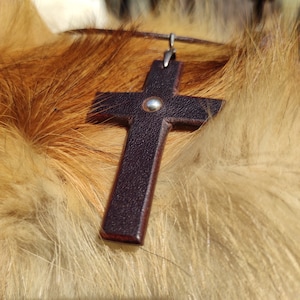 Handmade Leather Cross Necklace With Silver Accent on Leather Cord ...