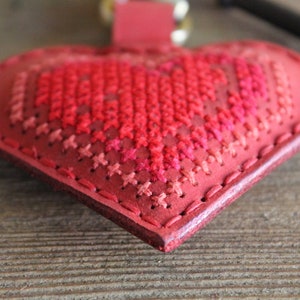 Leather Keychain Handmade With Cross-stitch With Natural Silk Thread ...