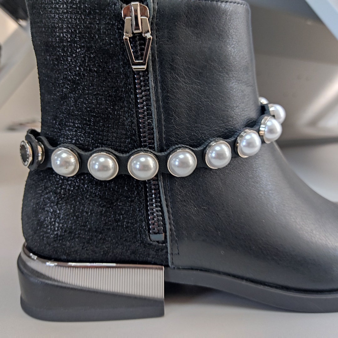 Pearl Stud Boot Straps – Leather Shoe Bands for Stylish Ankle Boots – 1 ...