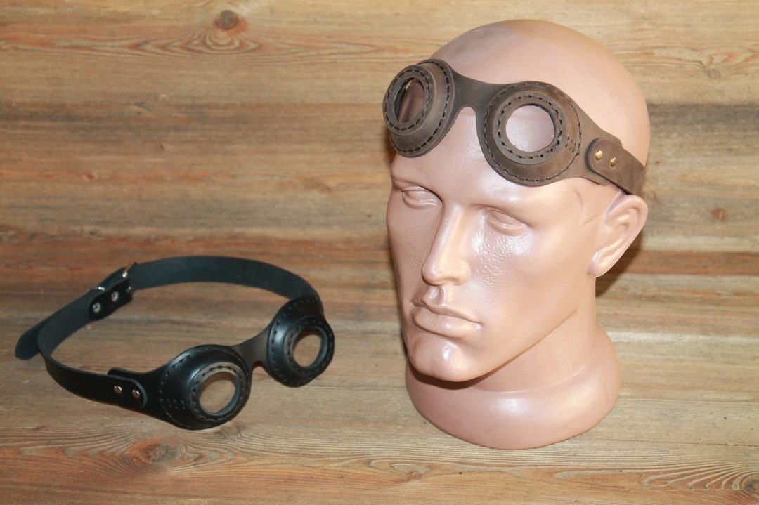 Handmade Steampunk Leather Goggles With Clear Lens | Adjustable Strap ...