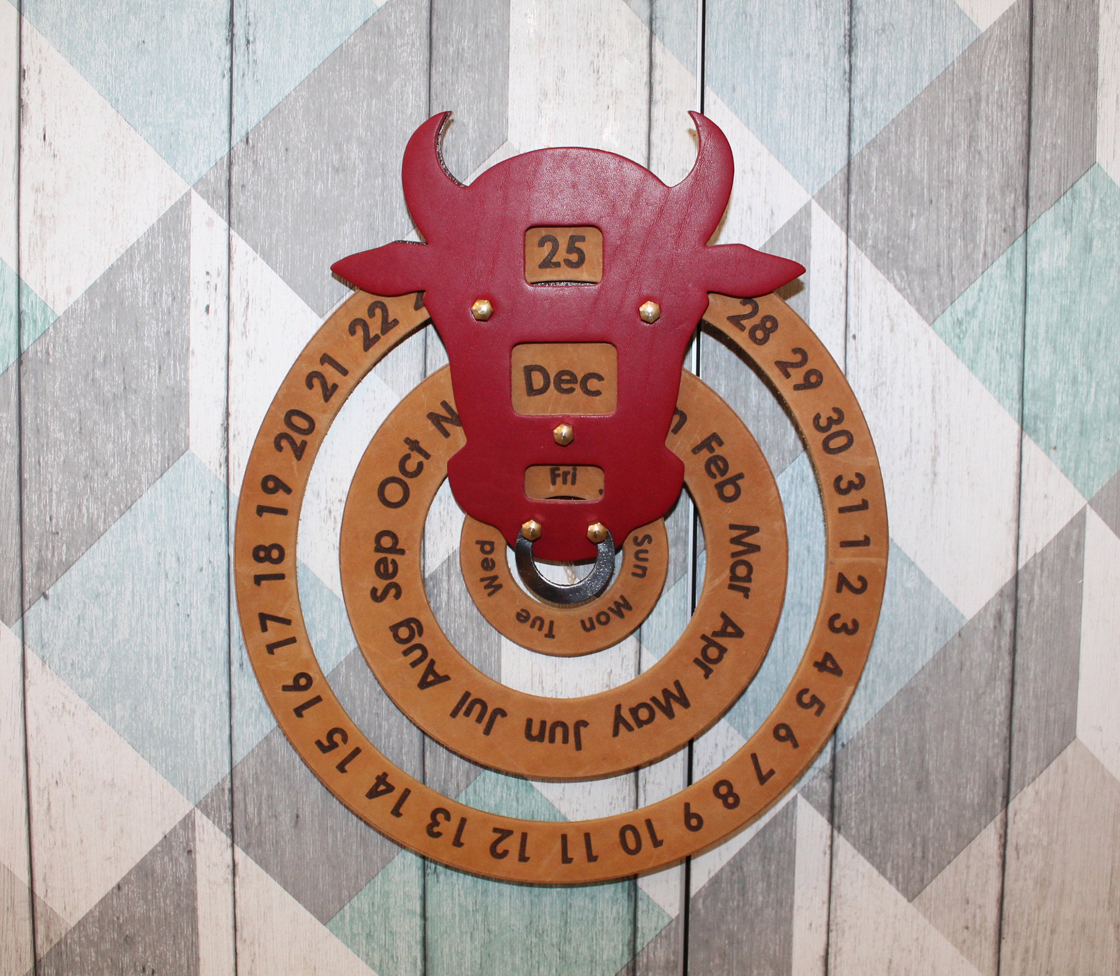 Circle Perpetual Calendar Leather Bull Calendar Forever - Etsy