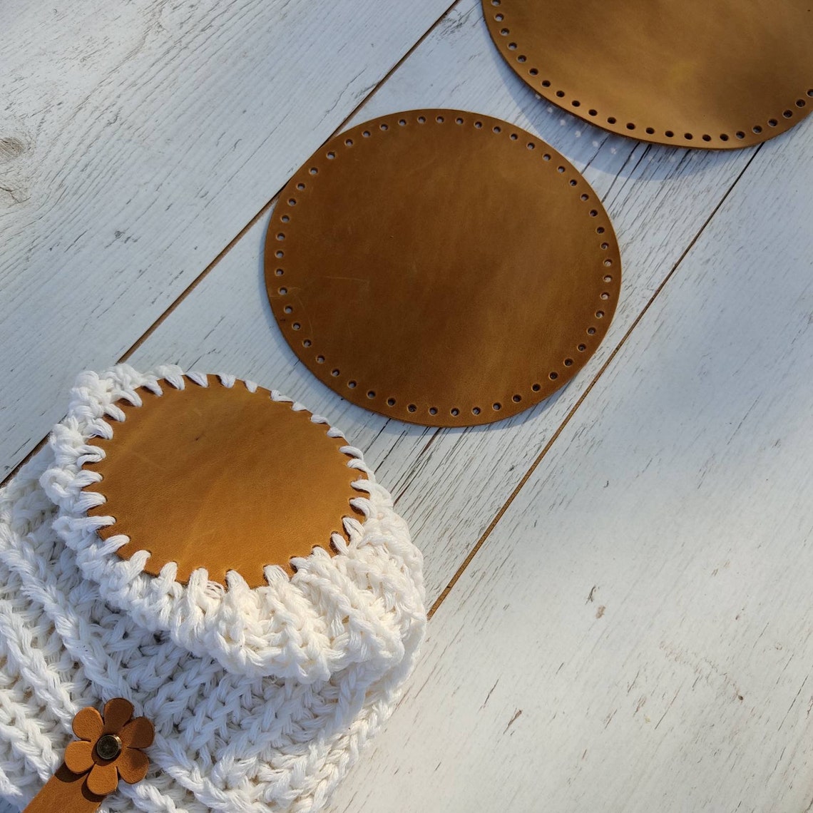 Round Leather Bag Base – DIY Crochet Bag Bottom With Pre-punched Holes ...