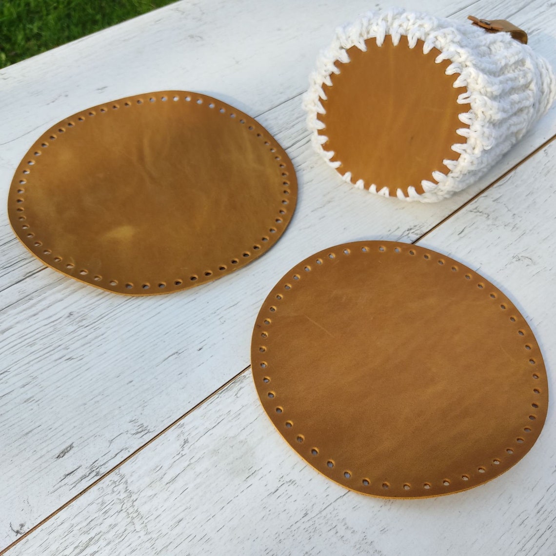 Round Leather Bag Base – DIY Crochet Bag Bottom With Pre-punched Holes ...