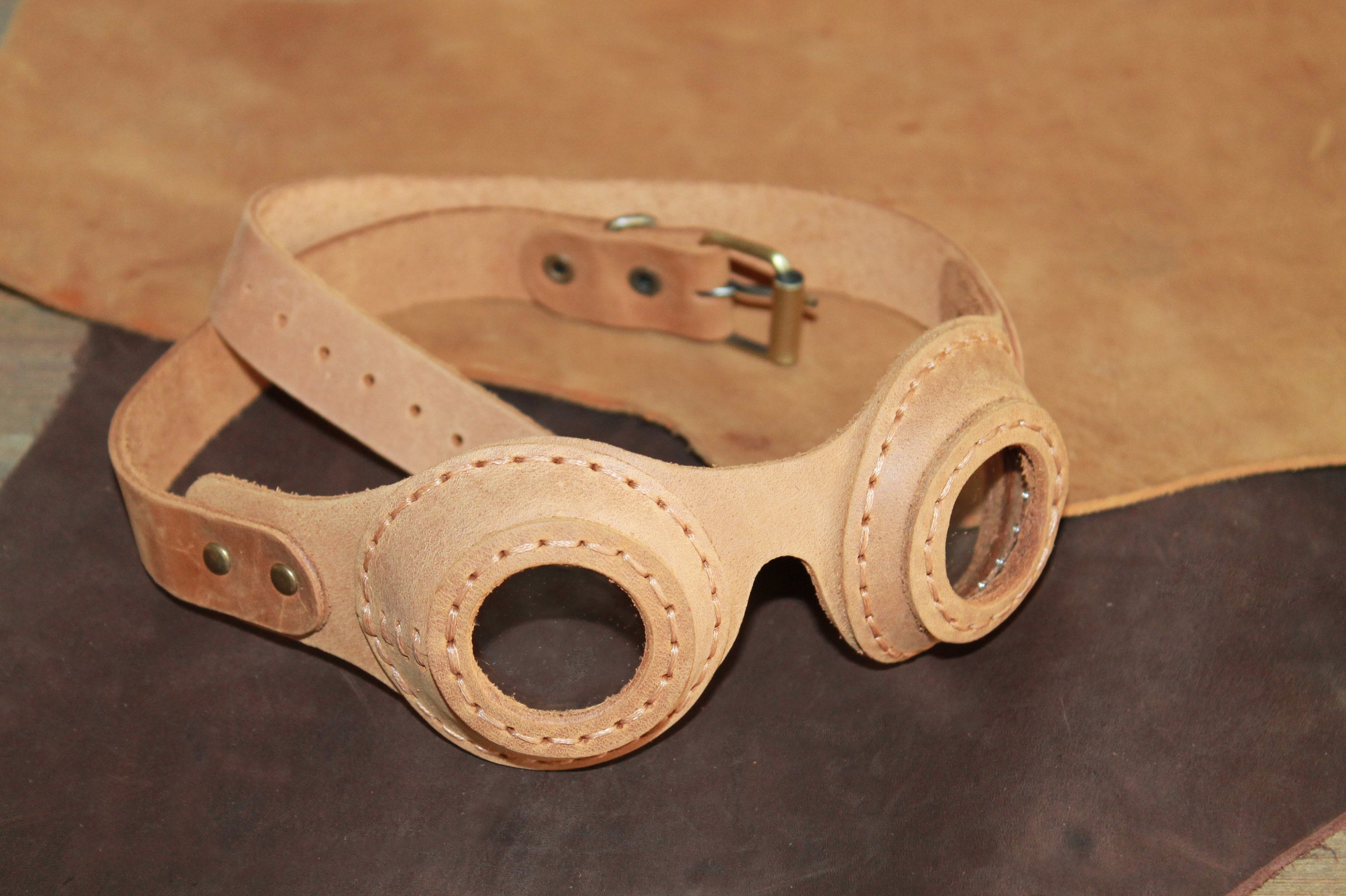 Handmade Steampunk Leather Goggles With Clear Lens | Adjustable Strap ...