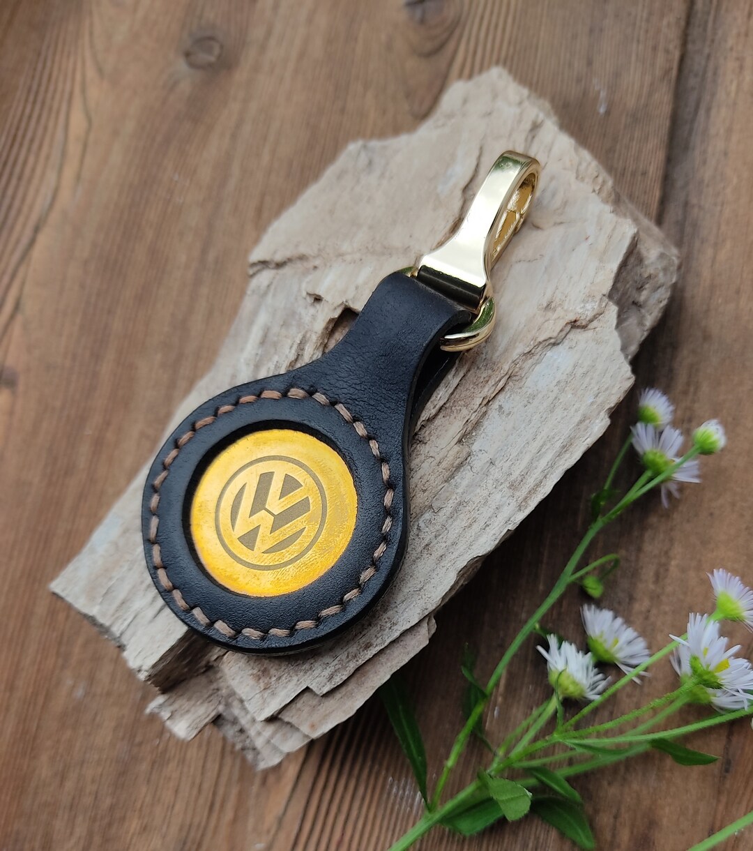 Personalized Leather Car Keychain | Custom Logo Key Fob | Handmade Gift ...