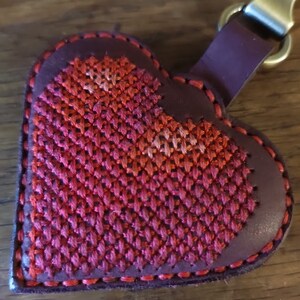 Leather Keychain Handmade With Cross-stitch With Natural Silk Thread ...