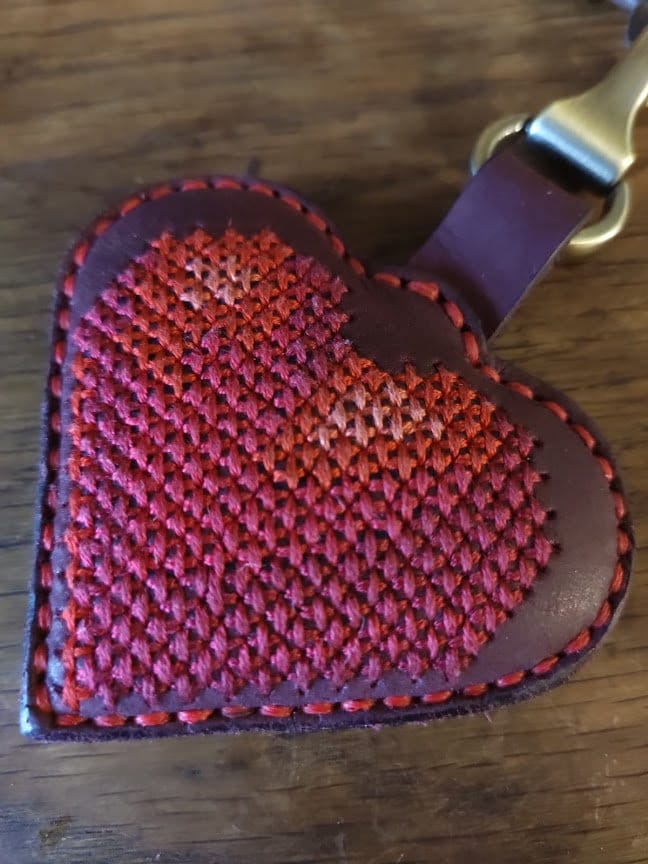Leather Keychain Handmade With Cross-stitch With Natural Silk | Etsy