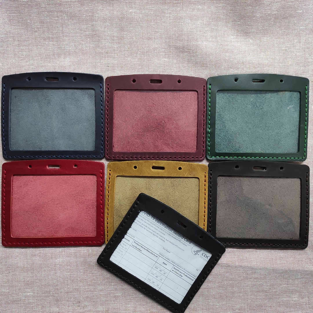 Genuine Leather Vaccination Card Holder – Includes Lanyard, Fits CDC ...