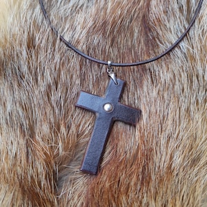 Handmade Leather Cross Necklace With Silver Accent on Leather Cord ...