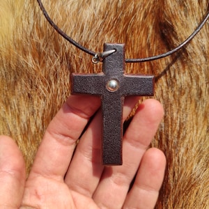 Handmade Leather Cross Necklace With Silver Accent on Leather Cord ...